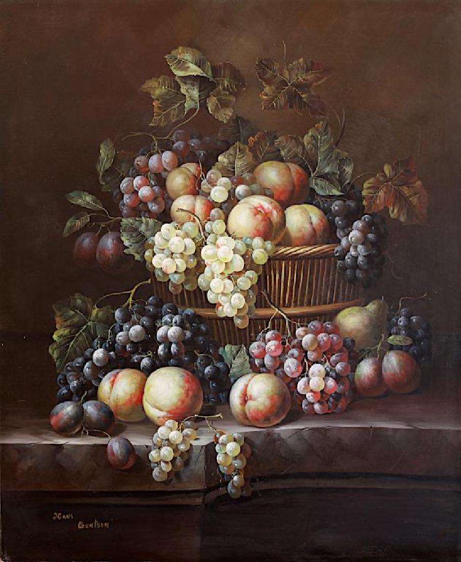 STILL LIFE OIL PAINTING OF FRUITS ON TABLE