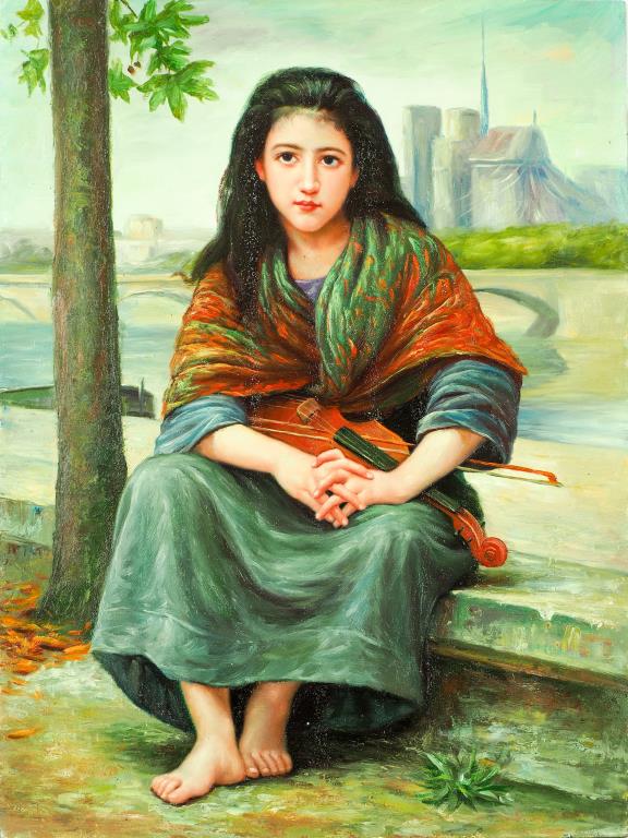 Oil Painting On Canvas Of A Barefoot Girl