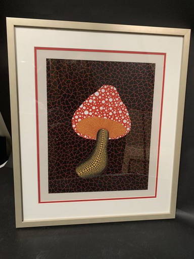 Lithograph Of A Yayoi Kusama Mushroom Artwork