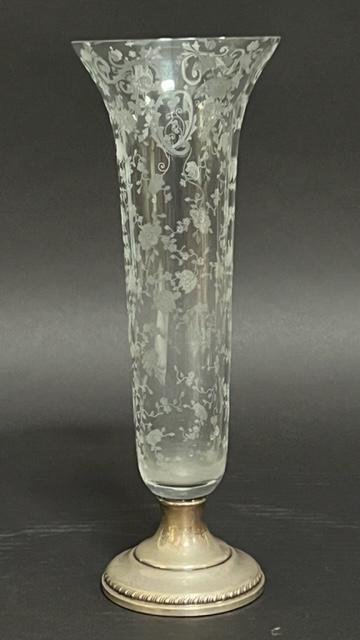 Elegant Tall Glass Vase On Sterling Silver Stand