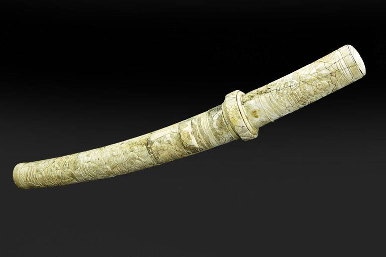 Japanese Carved Ivory Sword And Scabbard