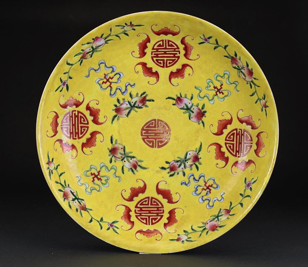 Chinese Imperial Yellow Ground 'wu Fu' Plate