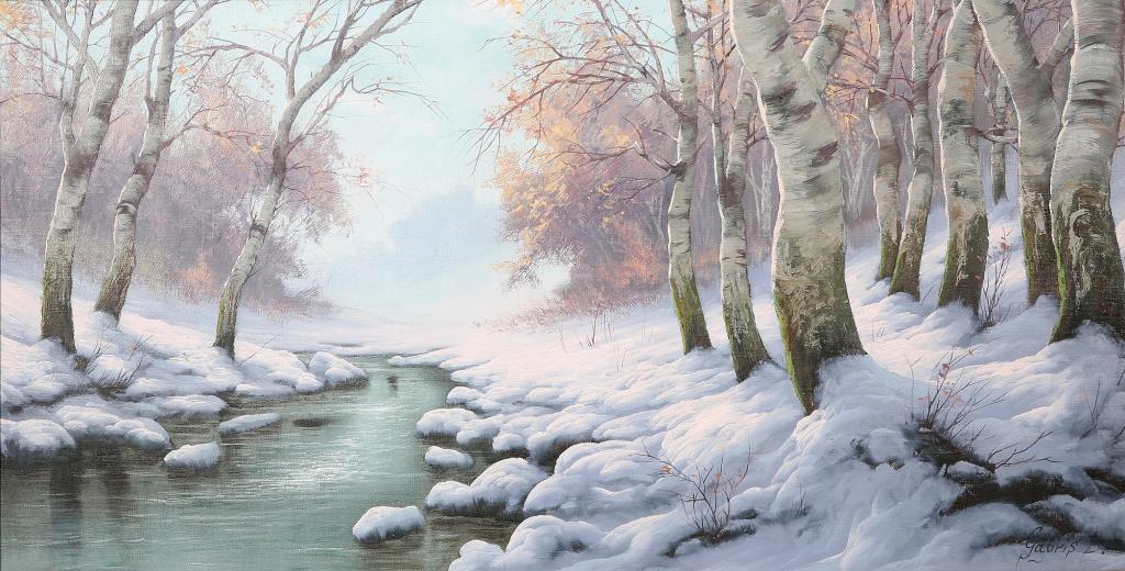 Oil Painting Of Winter Landscape By Gabris B. Auction