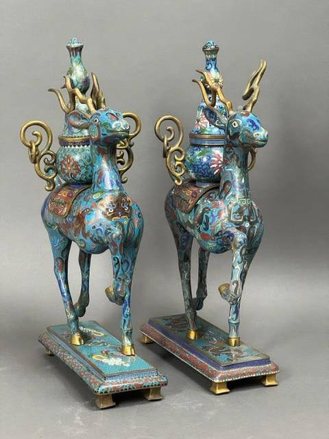 Pair Of Chinese Cloisonne Figures Of Deer Auction