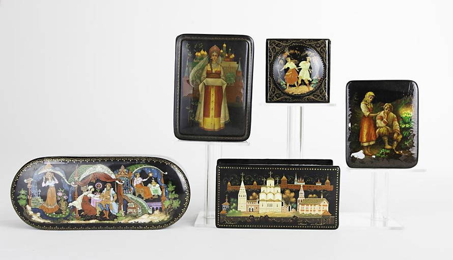 Five Small Hand Painted Russian Boxes