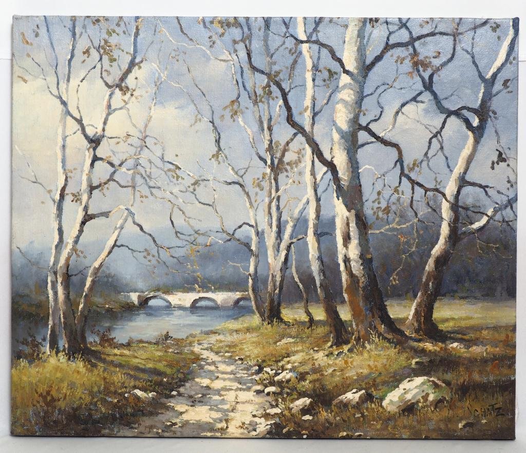 WINTER RIVER SCENE OIL ON CANVAS PAINTING