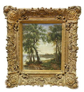 R. Boren: Framed Oil Painting On Canvass 'waterfall'