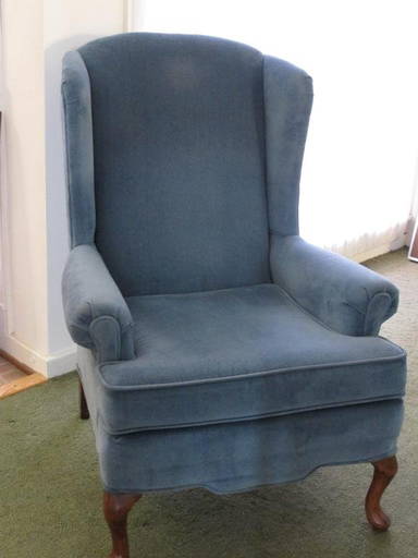 Vintage Blue Fabric Wing Back Chair