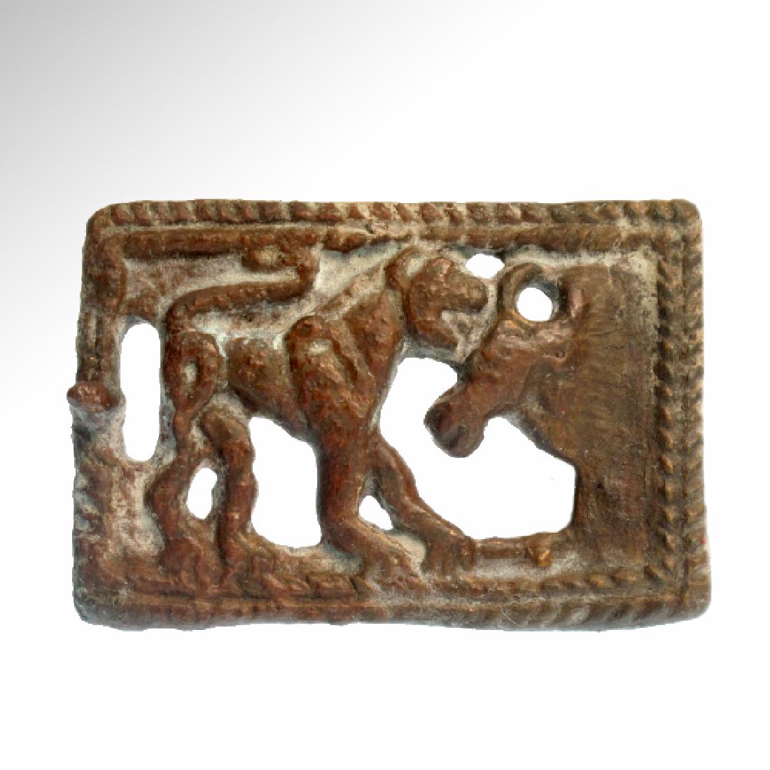 Ordos Bronze Plaque With Lion & Bull, C. 5th Century