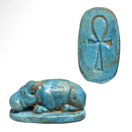 Egyptian Faience Hippo Amulet/Seal, c. 1400 - 1000 B.C. (#0032) on Jun ...