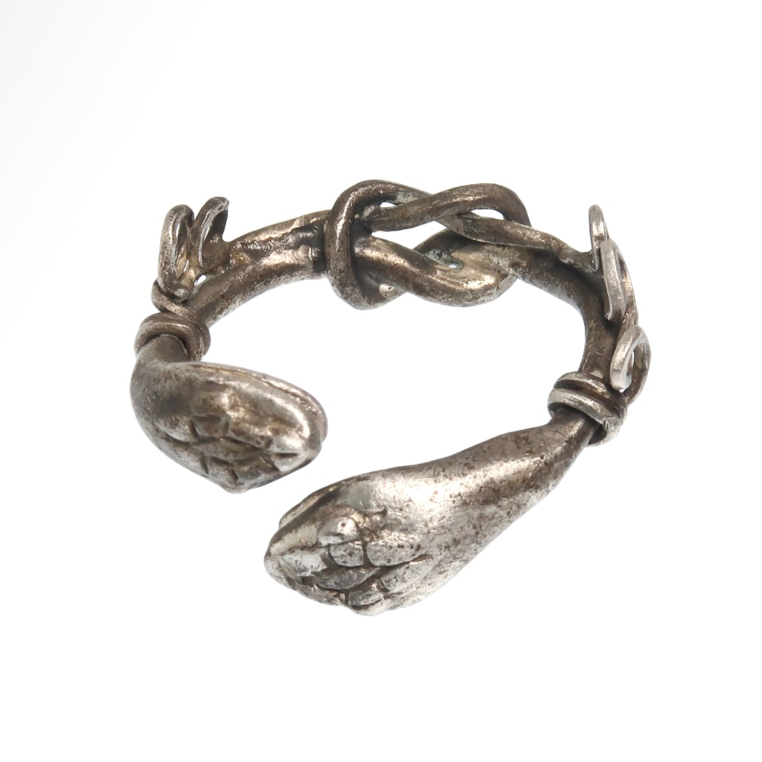 Roman Silver Ring With Snakes Heads And Hercules Knot, C. 2nd-3rd ...