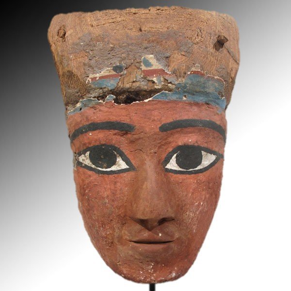 Egyptian Polychrome Painted Wooden Mummy Mask