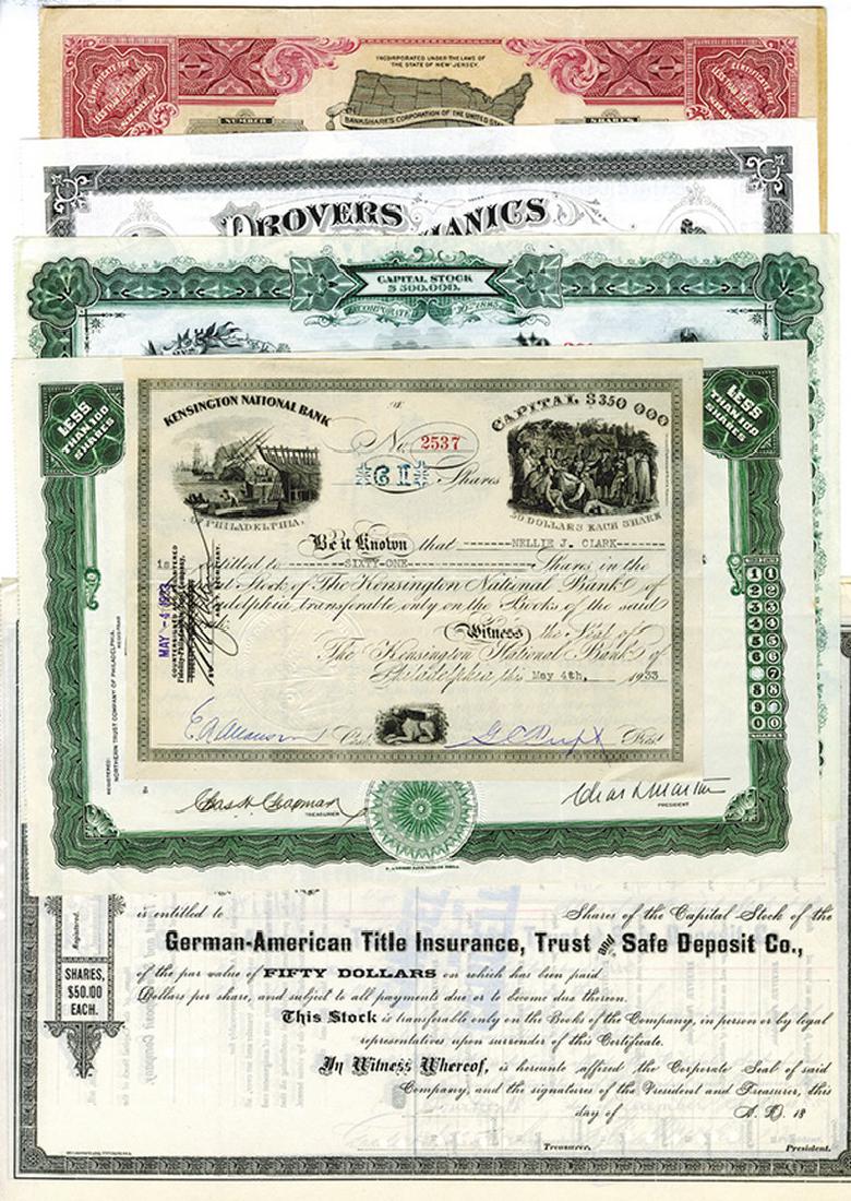 Assortment Of Issued And Cancelled Stock Certificates