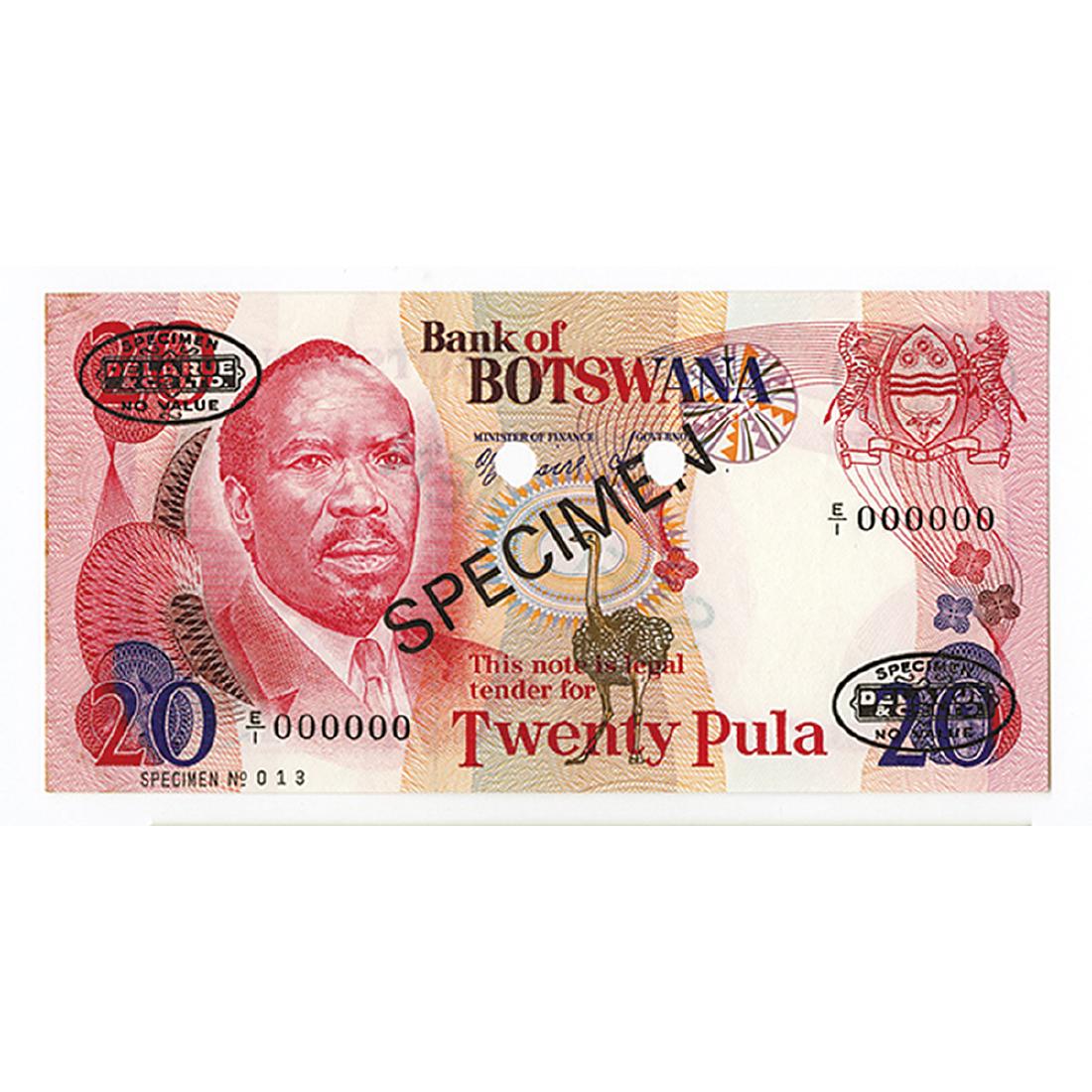 Bank Of Botswana, Nd (1982) Specimen Banknote.