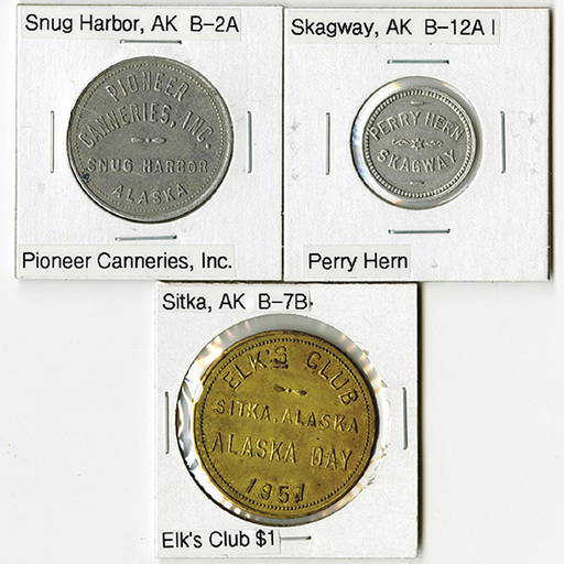 Trio Of Trade Tokens From Sitka, Skagway, And Snug
