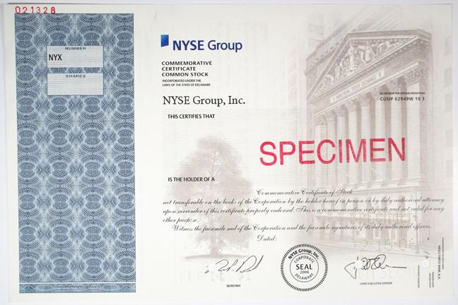 NYSE Group, Inc. 2006 Commemorative Stock Certificate (#0585) on Jun 15 ...