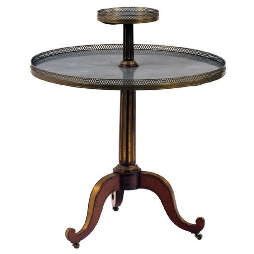 Guéridon In Mogano A Doppio Piano A Vassoio In Marmo,