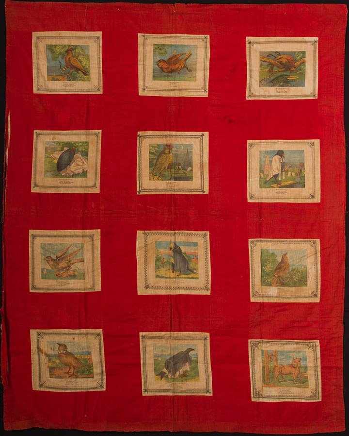 MORBID NURSERY RHYME QUILT, LATE 19TH C.