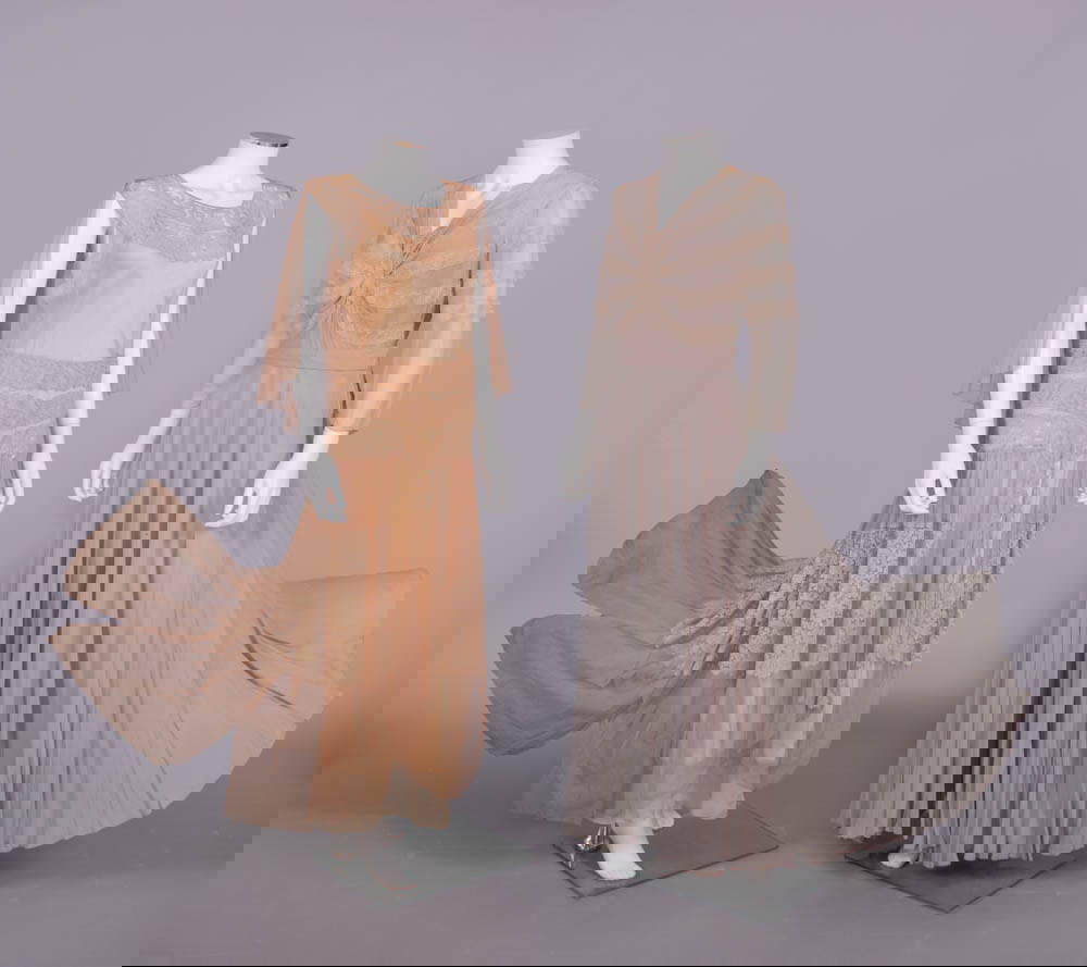 Two Silk, Tulle & Lace Evening Dresses, 1930s Auction