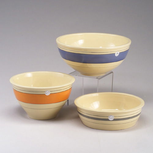 Three Roseville Decorated Utility Ware B