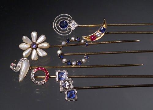 7 Gold Stick Pins With Gems