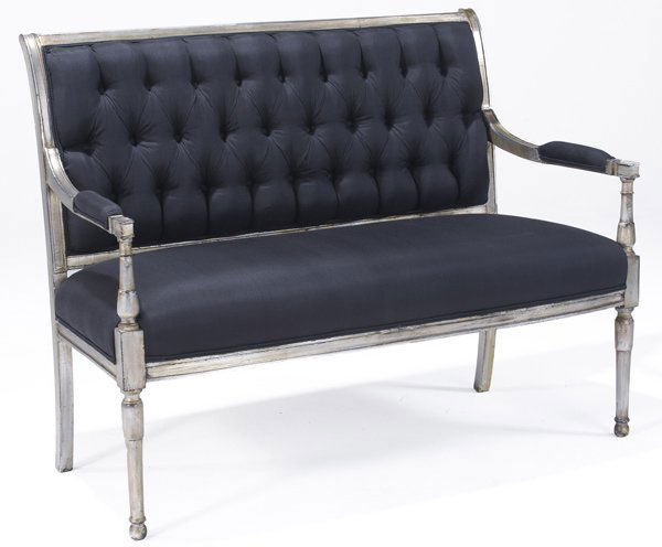 640: MAISON JANSEN Antiqued silver settee with tufted b