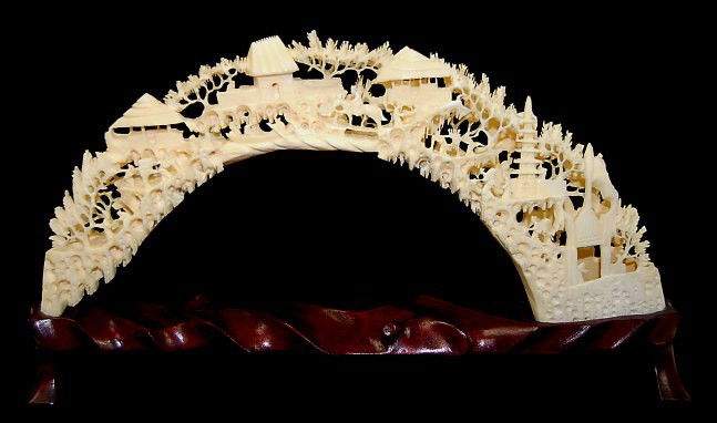 Chinese Carved Hippo Ivory Bridge