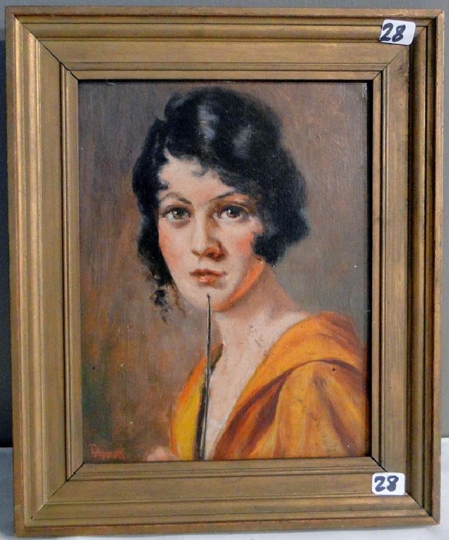 T. Abbott Oil on Board Portrait of a Young Woman