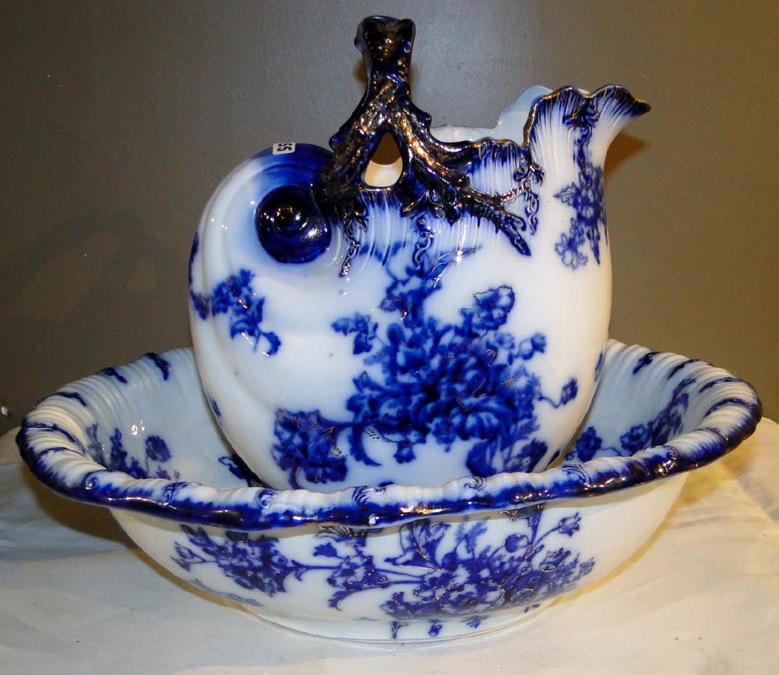 Flow Blue Conch Shell Pitcher and Bowl Set