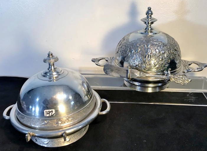 Victorian Fancy Quadruple Plate Covered Butter Servers
