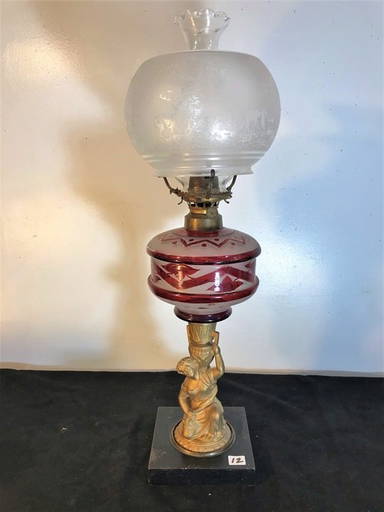 Victorian Flashed Ruby Oil Lamp
