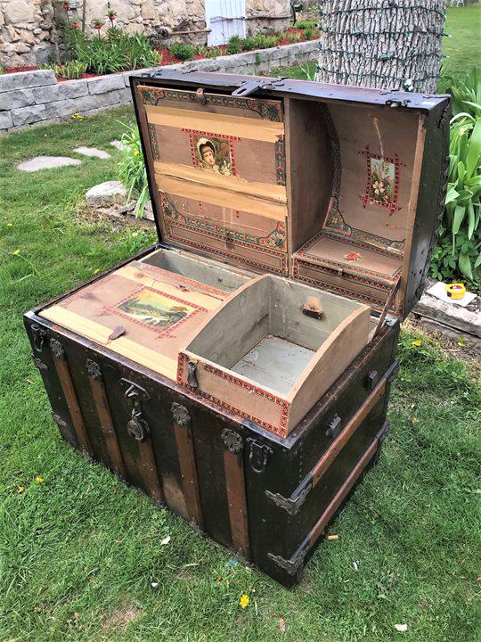 Antique Banded Camel Back Trunk