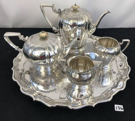 Group Of Fancy Silver Plate Tea Service