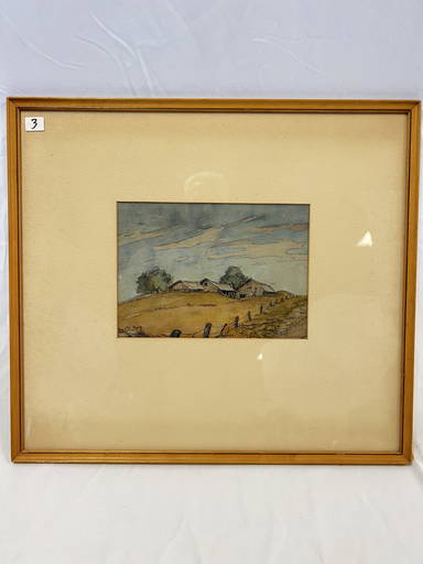 Wisconsin Artist Jack Hampel Watercolor Of Cedar Creek Barns