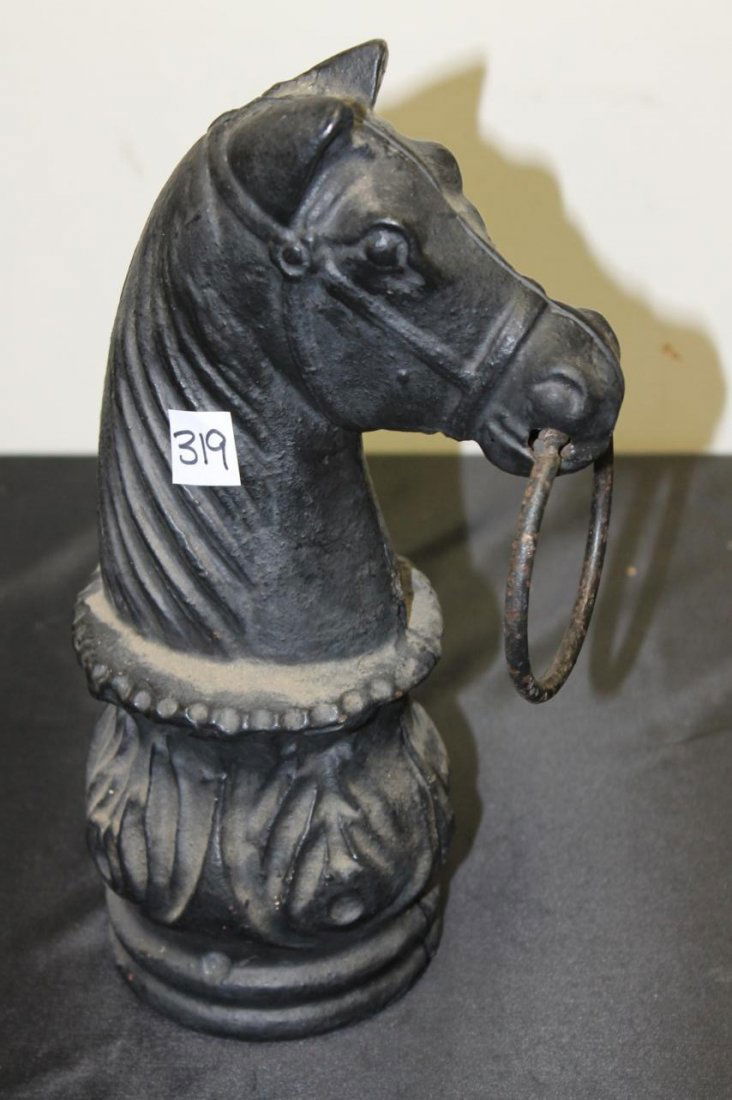 319: Cast iron horse head hitching post