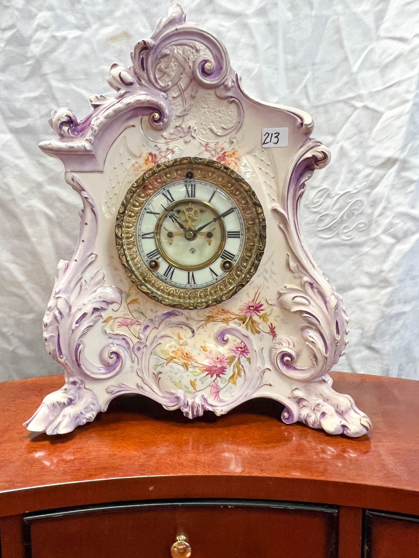 Dresden Style Porcelain Floral With Claw Feet Clock. Ansonia Exposed ...