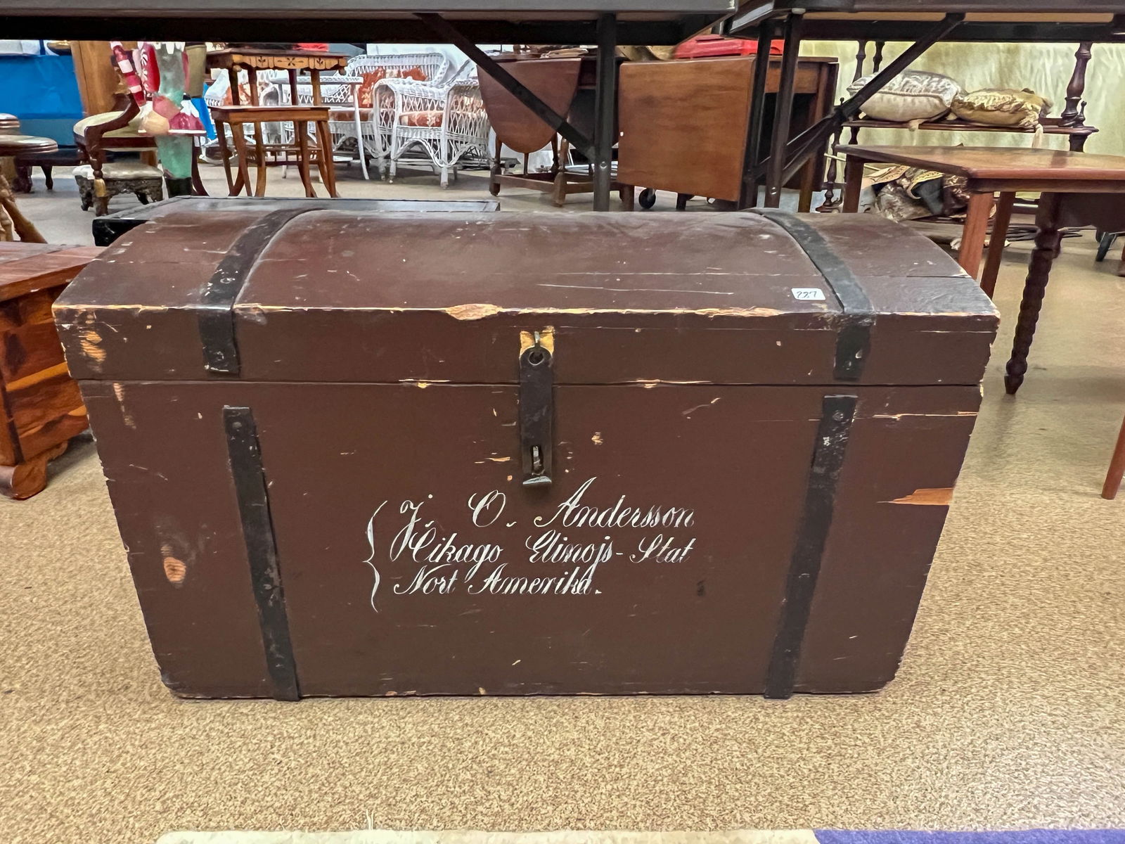 Iron Banded Immigrants Trunk With Writing On It In Original Paint Auction