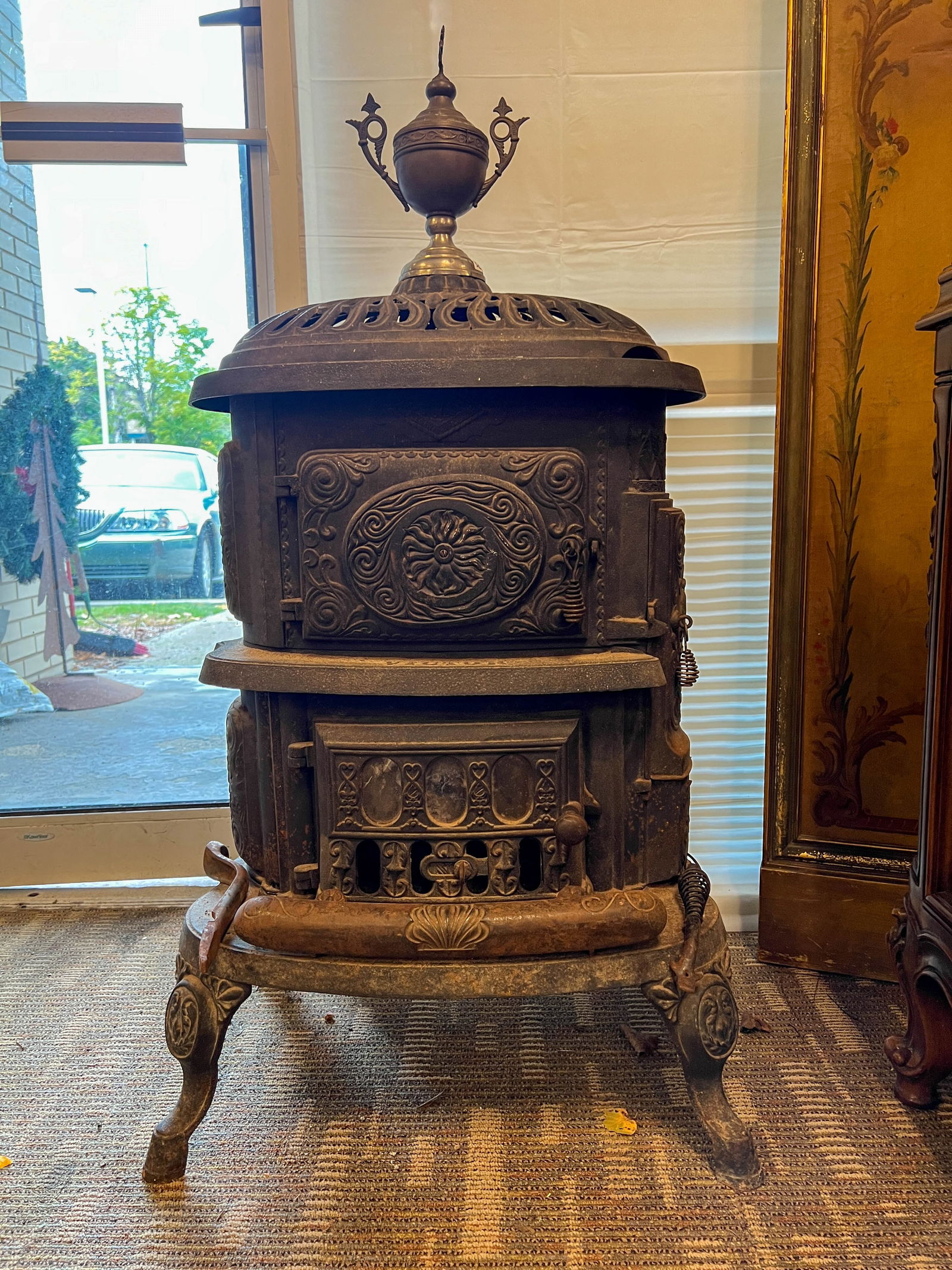 Very Fancy Cast Iron Parlor Stove By Victor. It Retains All Original ...