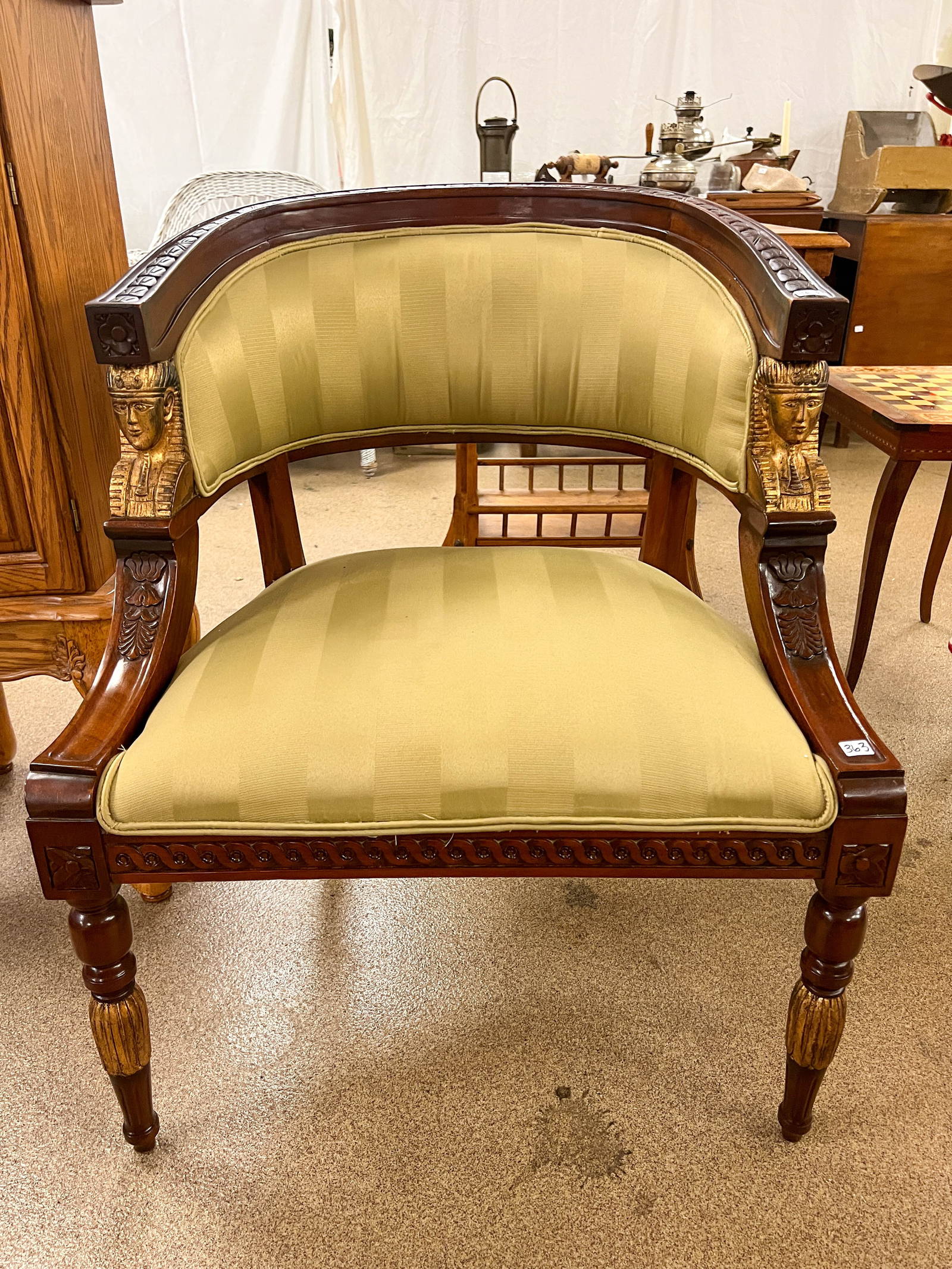 Elaborately Carved Egyptian Chair Depicting Pharaohs Heads And Carved ...