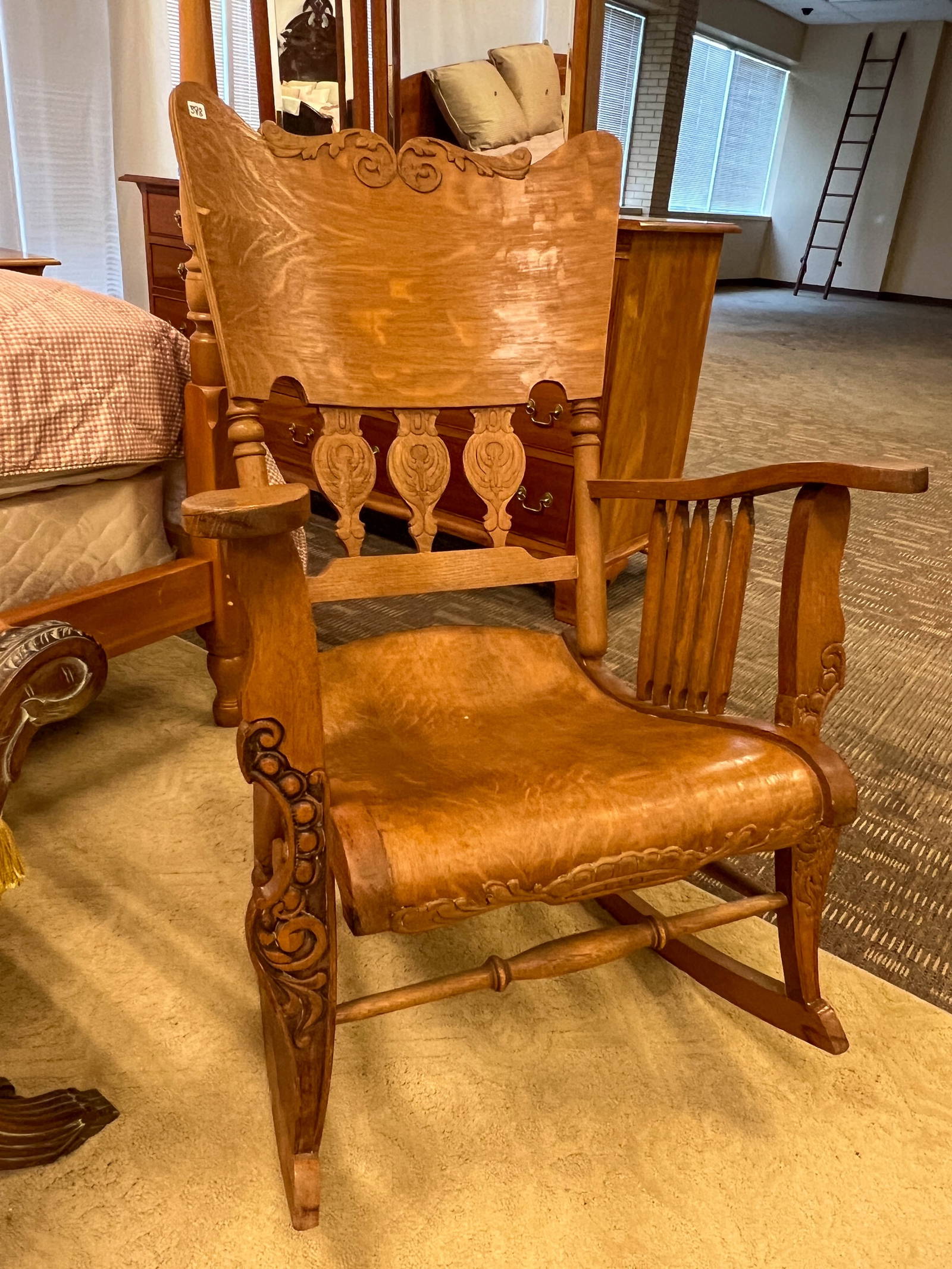 Oak Elaborate Oversized Press Back Rocker In Original Finish. Auction