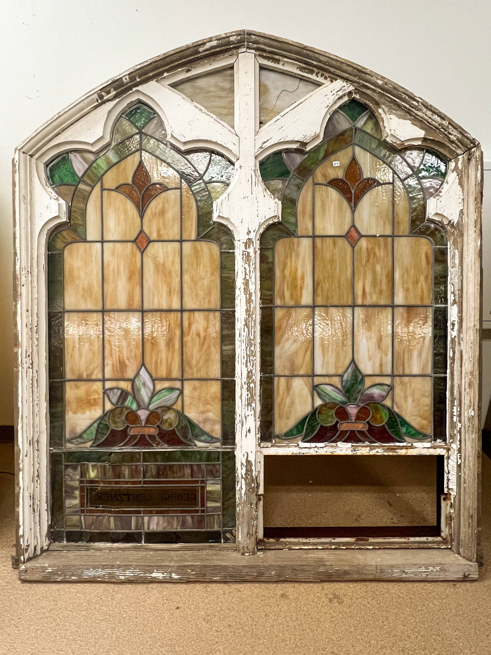 Rare Immense Gothic Style Double Sided Stained Glass Window Auction