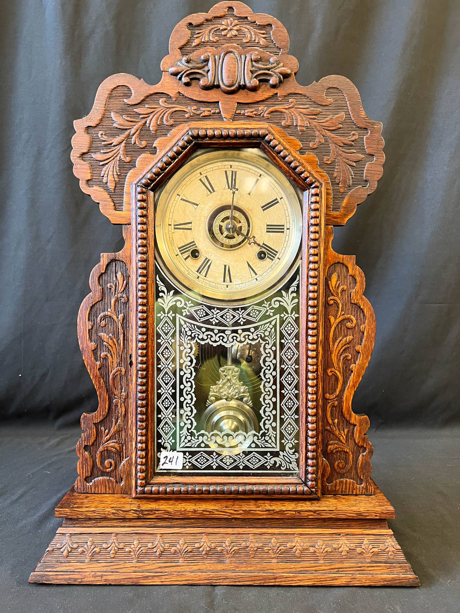 Antique Ansonia Fancy Pressed Carved Oak Kitchen Clock Auction