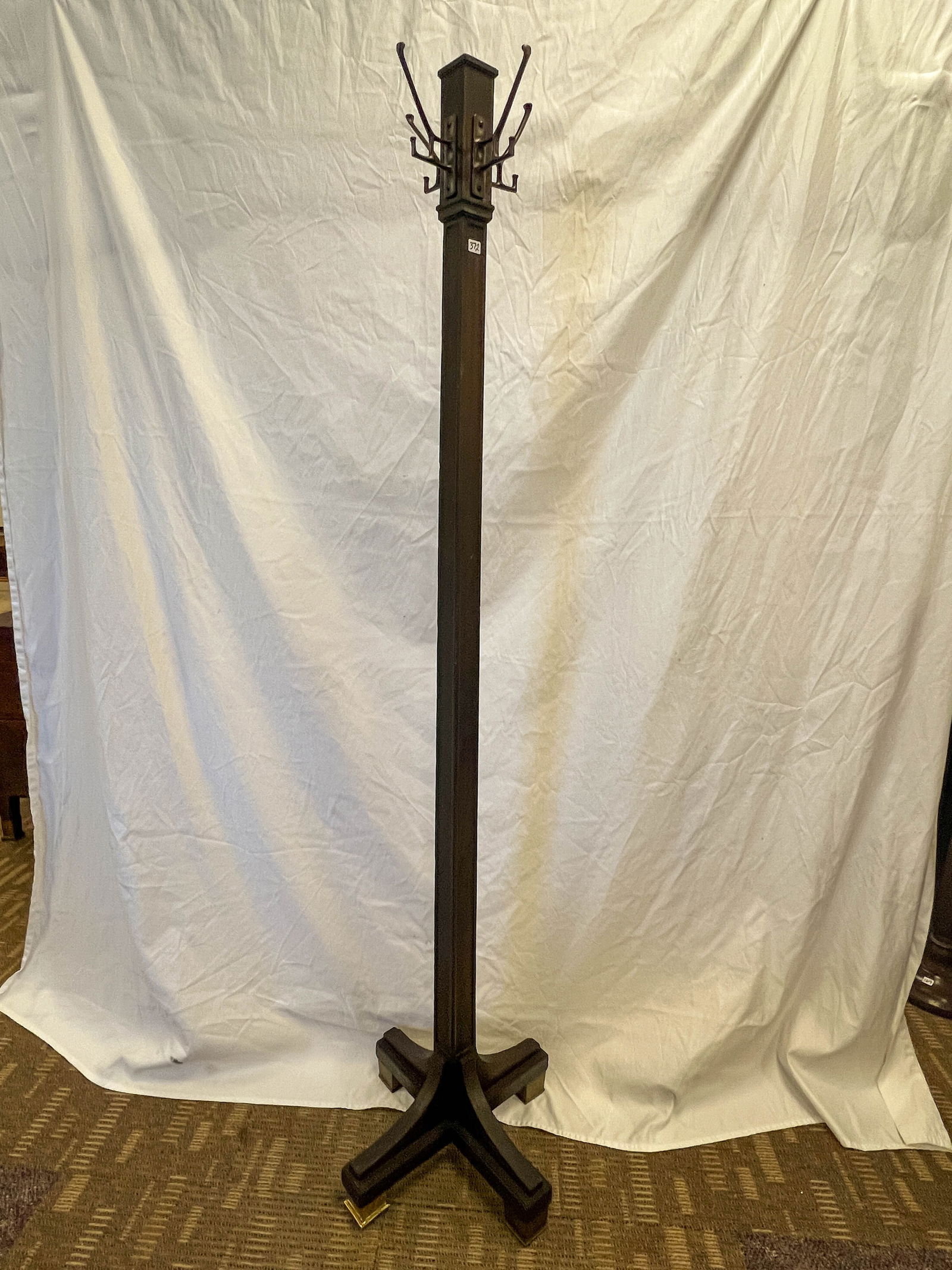 Mission Mahogany Coat Rack With Brass Feet And Hooks Auction
