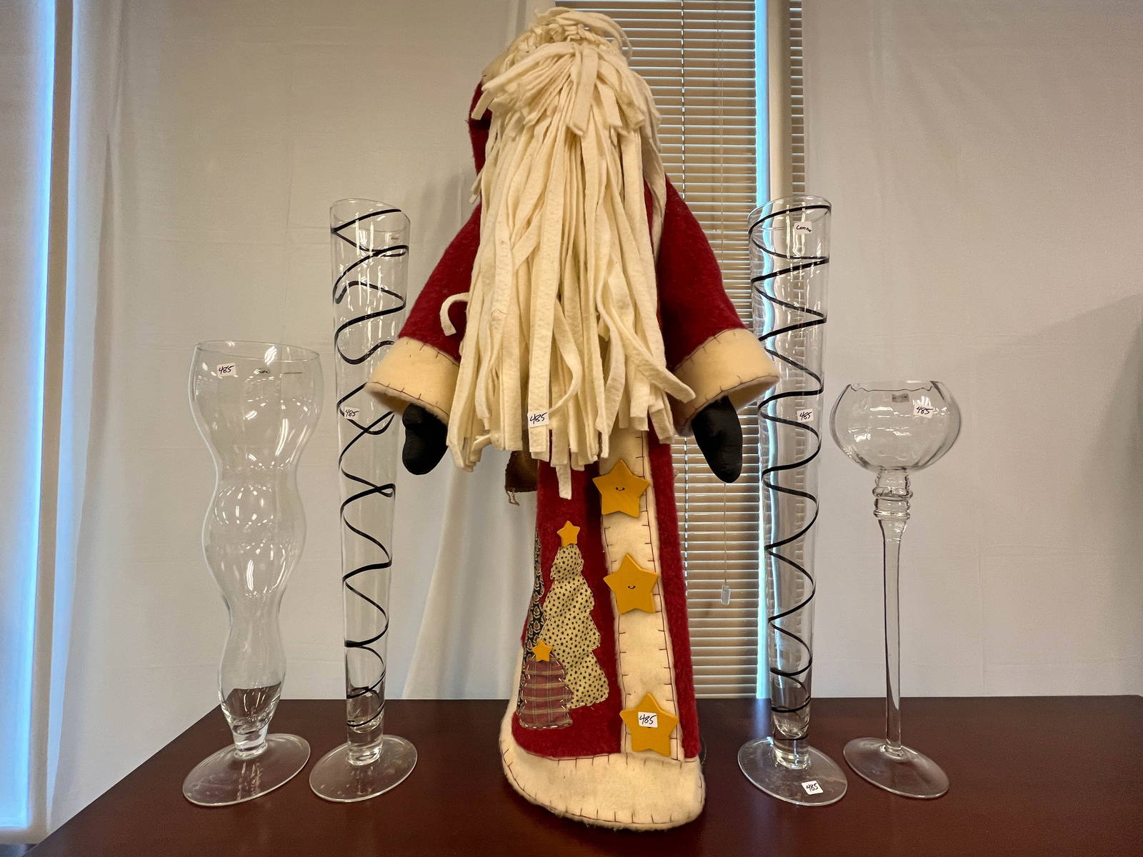 Decorative Large Glass Vases; Along With A Santa Figurine Auction