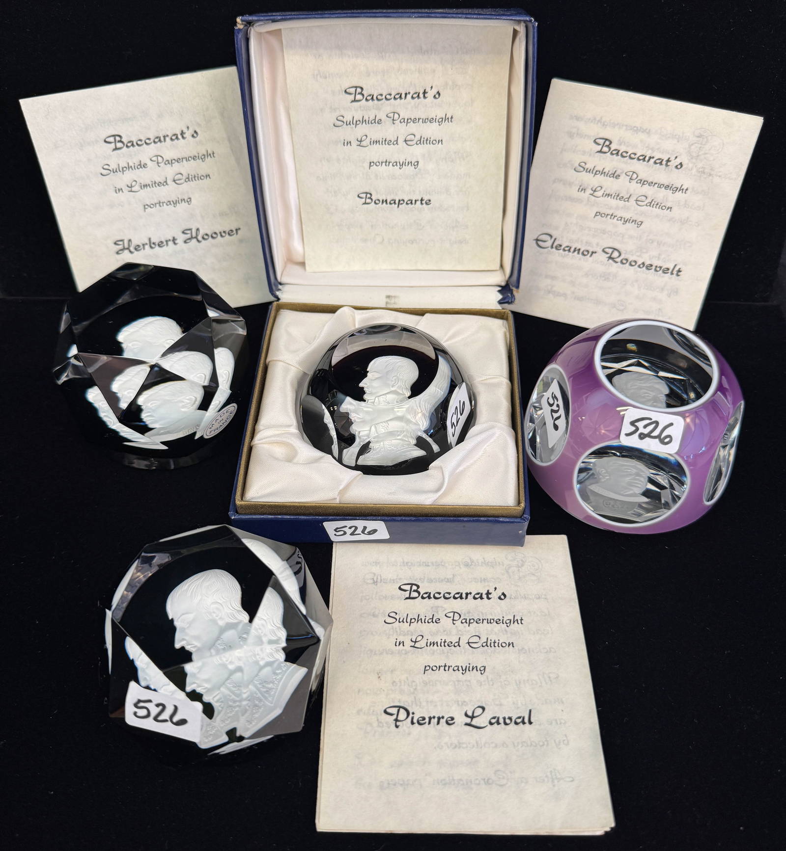 4 Baccarat Sulphite Cameo Paperweights - Pierre Laval, 2 Napoleon ...
