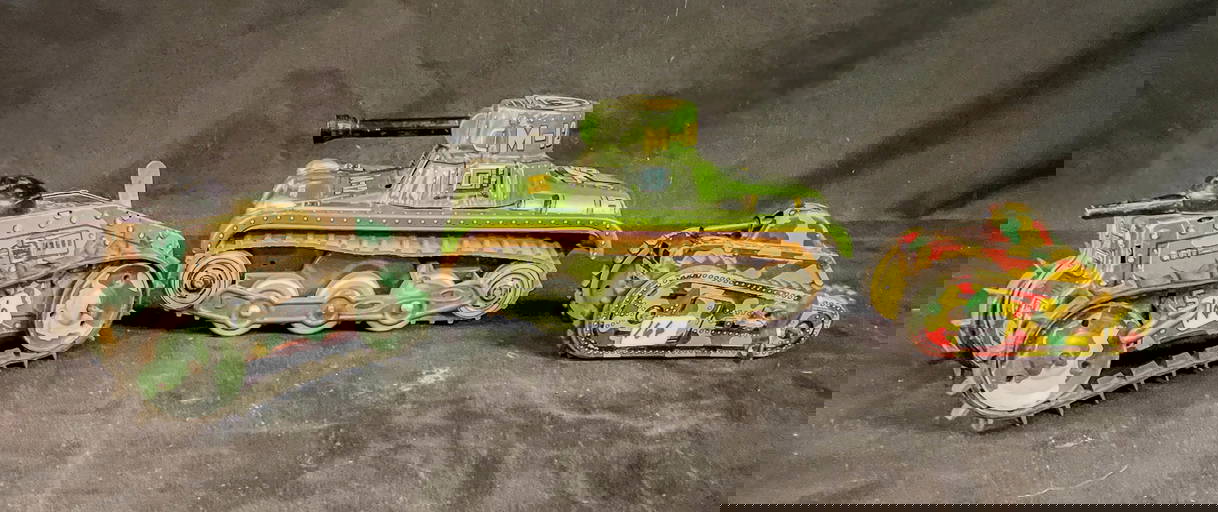 3 Tin Litho Clockwork Tanks, Marx Climbing Midget, Masudaya, K. T.,