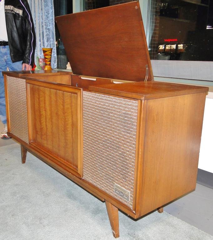 1960s Zenith console stereo with walnut case, modified