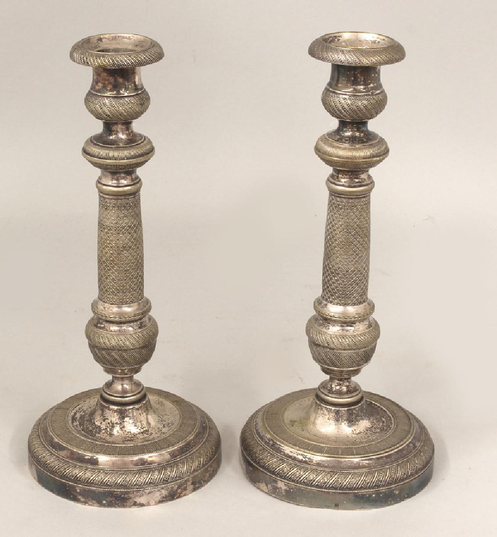 Pair Of Christofle Plated Silver Candlesticks