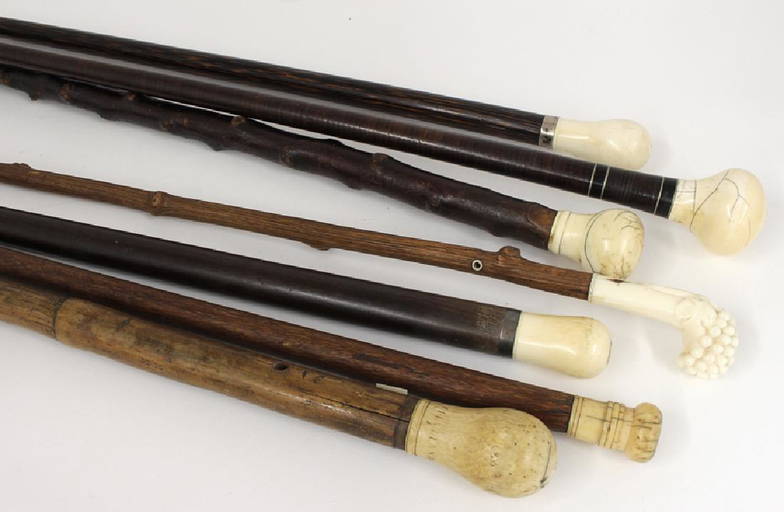 (7) Walking Sticks (canes), Bone Knobs