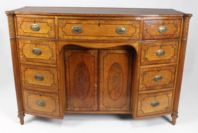 English Edwardian Satinwood Bow Front Server/desk